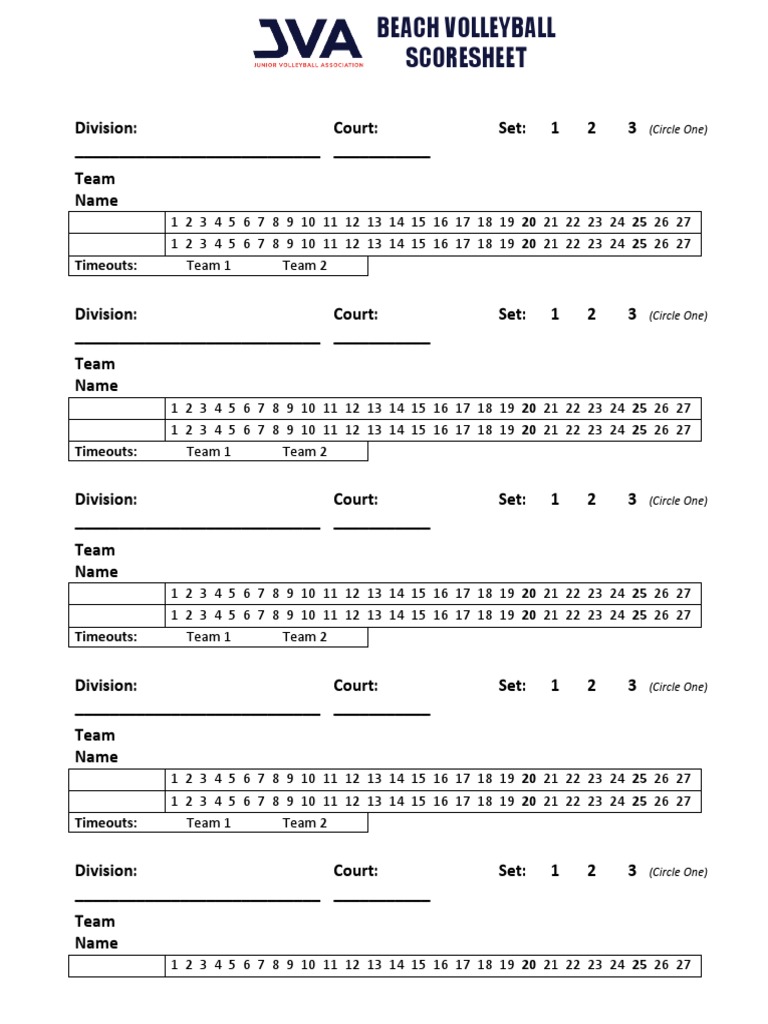 JVA BeachVB ScoreSheet | PDF | Sports Rules And Regulations | Sports