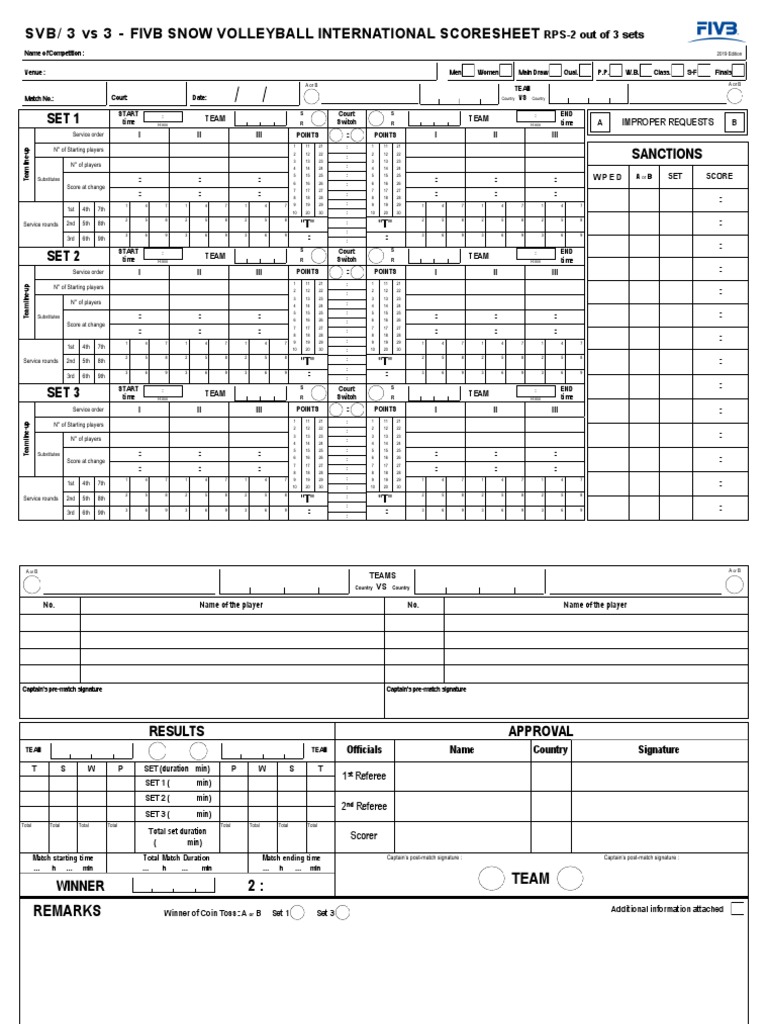 Snow Volley Scoresheet 2019 Edition | PDF | Sports | Team Sports