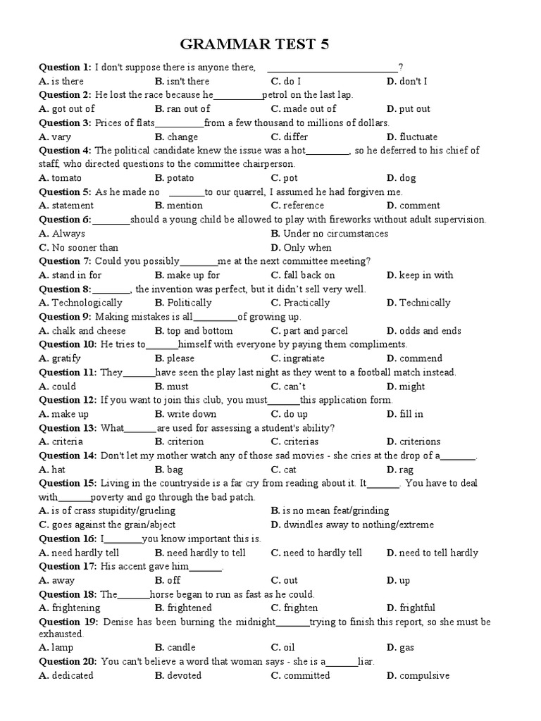Grammar Test 5 | PDF