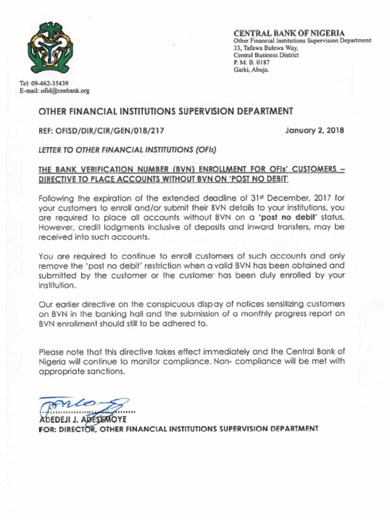 Bank Verification Number Bvn Enrollment For Ofis Customers Pdf