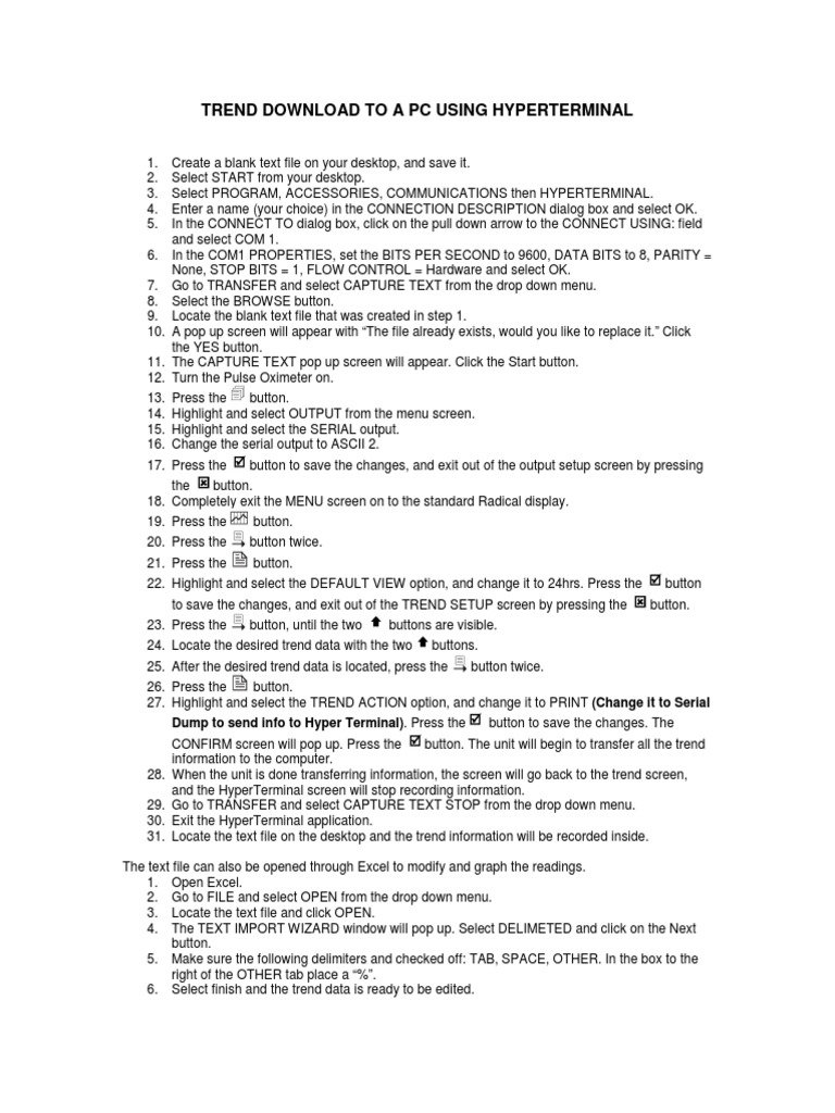 Masimo Radical 7 Hyperterminal Download Instructions 1 | PDF | Computer File | Software