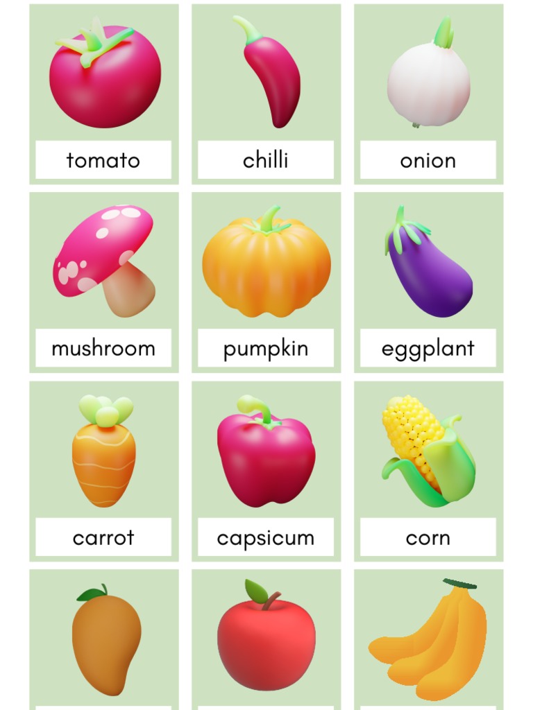 3D Fruit and Vegetable Flashcards | PDF