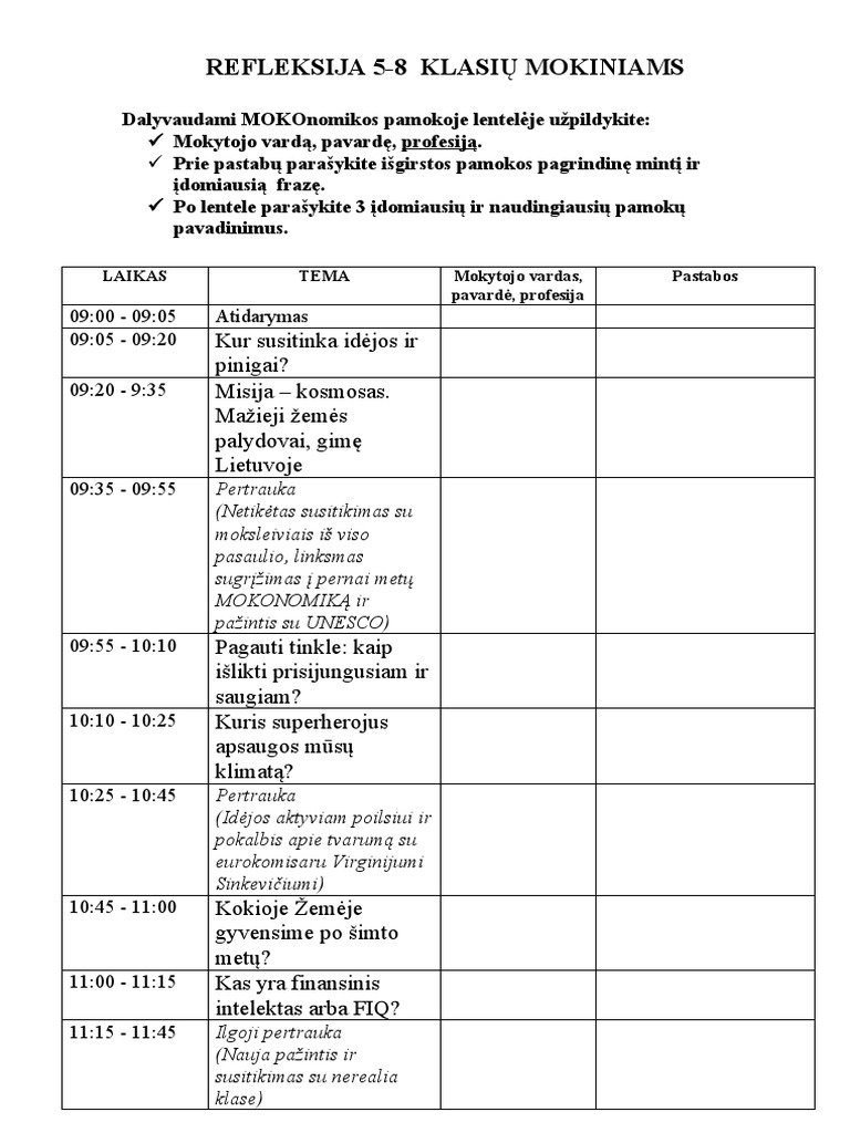 Refleksija 5-8 Klasems | PDF