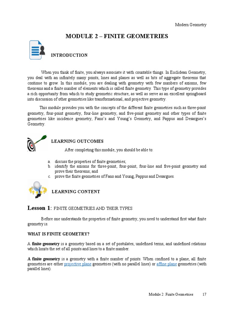 MODULE 2 Finite Geometries Edited | PDF | Line (Geometry) | Geometry