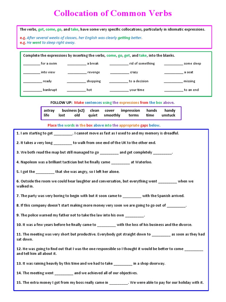 Verb Collocations Exercise | PDF | Human Communication | Cognitive Science