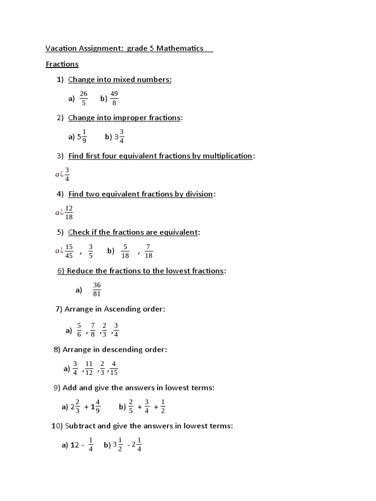 Fraction Grade 5 | PDF
