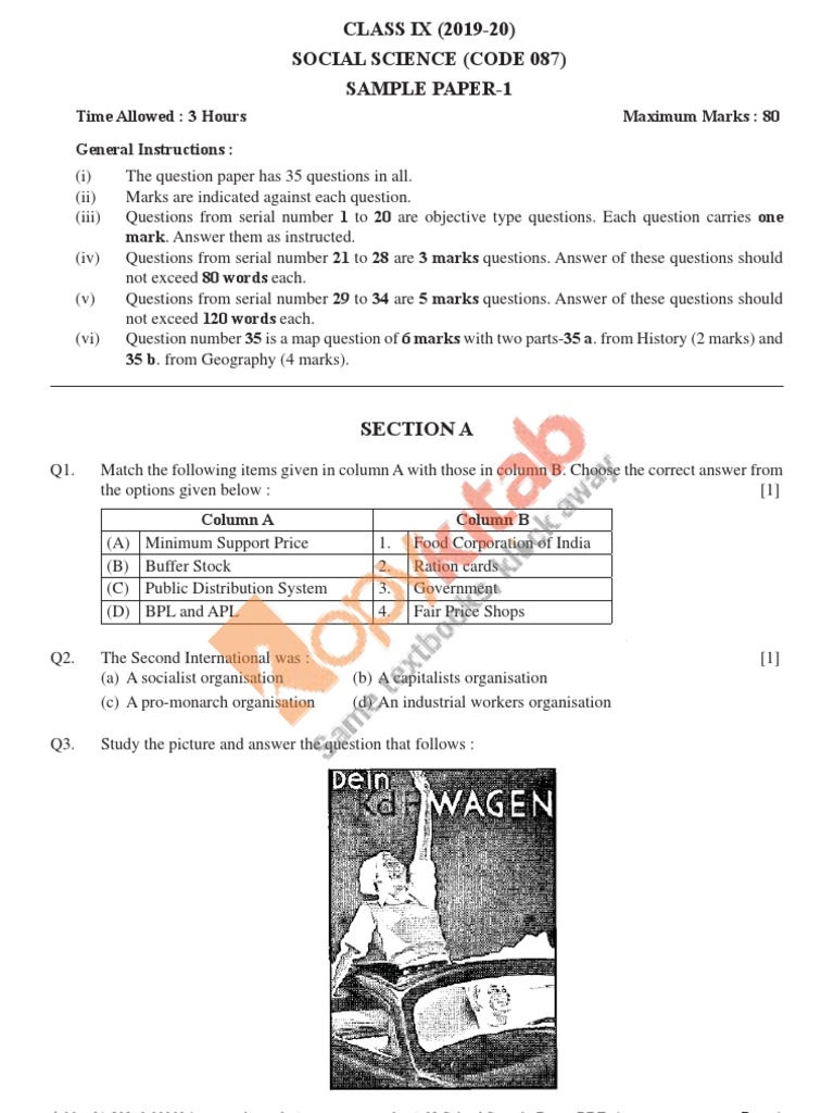 Unswolved CBSE Class 9 SST Sample Paper 1 | PDF | Weimar Republic ...