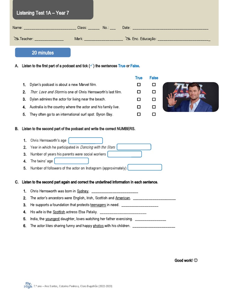 Year 7 Listening Test | PDF