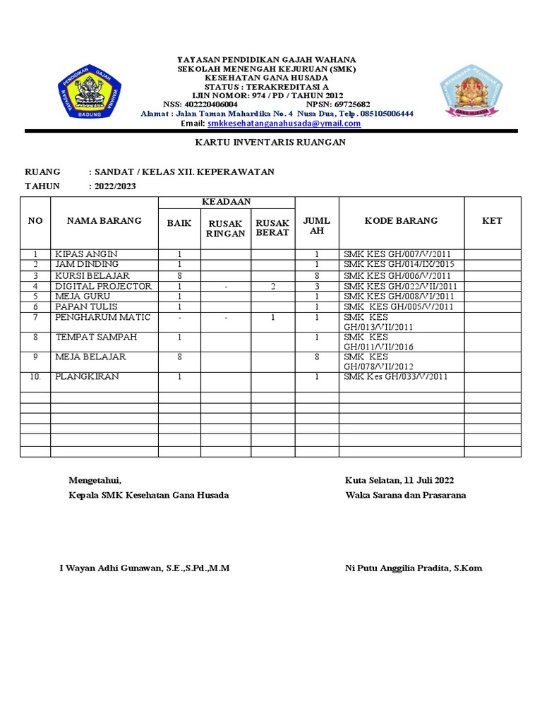 Daftar Inventaris Ruangan | PDF