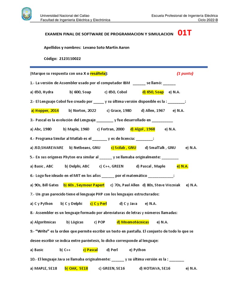 Examen Final de Programación y Simulación | PDF | Lenguaje de programación | Java (lenguaje de ...