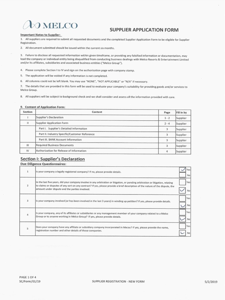 Supplier Application | PDF