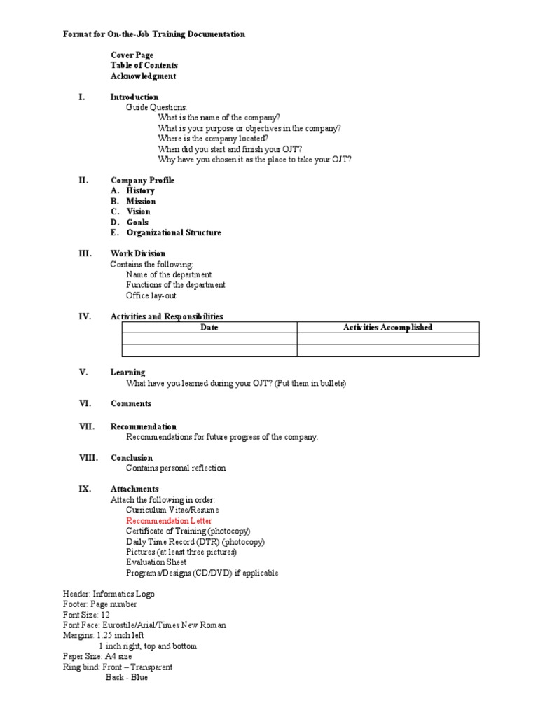 OJT Format DocumentationSHORT | PDF