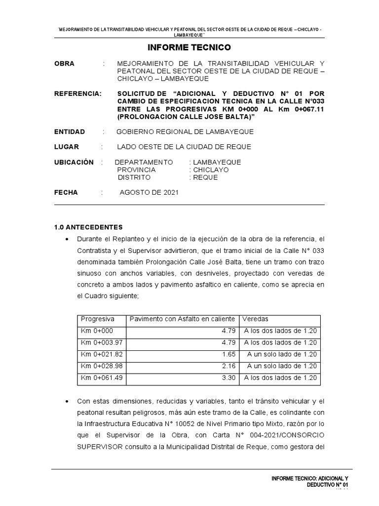 Informe Tecnico Adicional y Deductivo Final | PDF | Economias