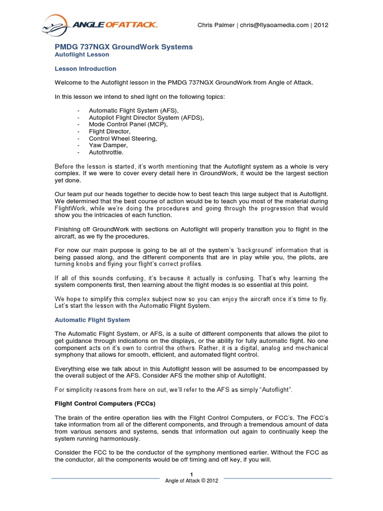 Aoa 737NGX Groundwork Autoflight English Transcript | PDF | Aircraft | Aviation