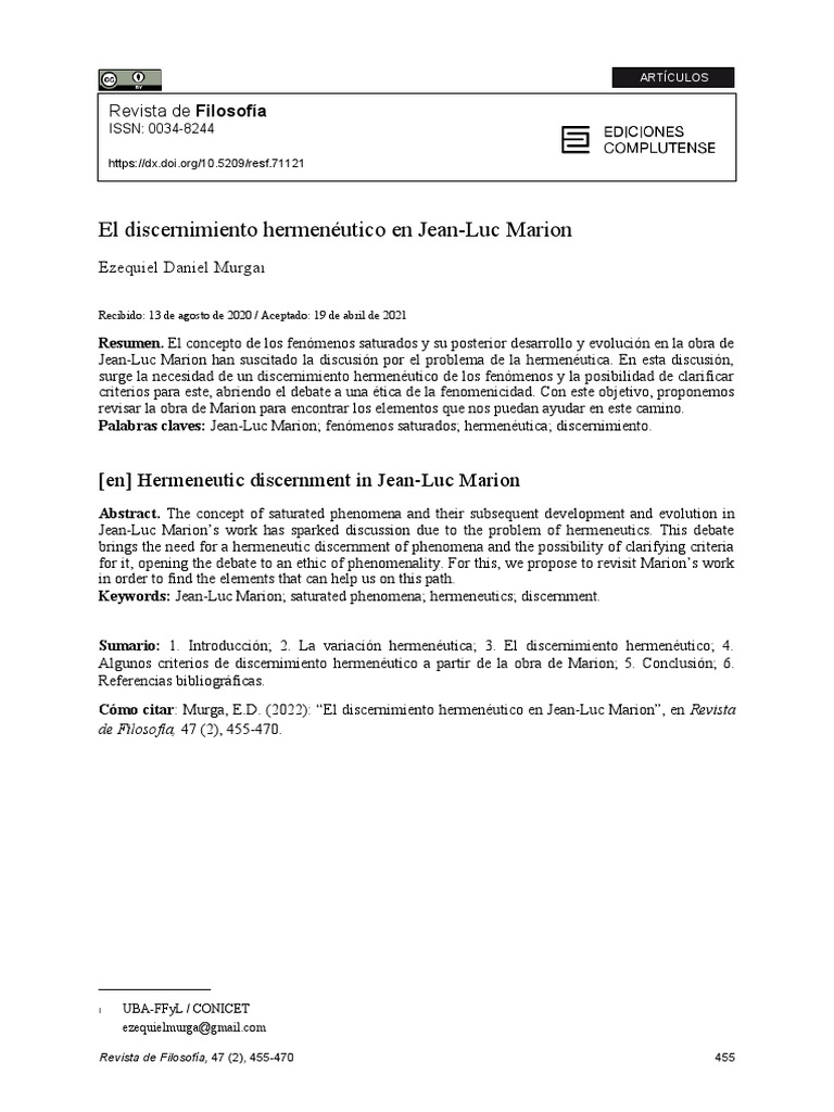 El Discernimiento Hermenéutico en Jean-Luc Marion | PDF | Immanuel Kant ...