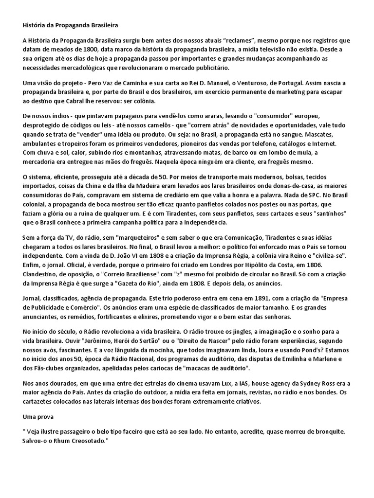 A História Da Propaganda Brasileira | PDF | Publicidade | Brasil