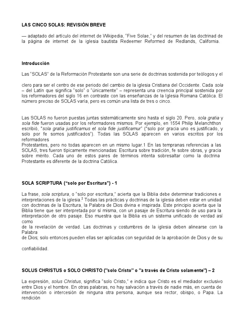 Las Cinco Solas - Martin Lutero | PDF | Sola Fide | Justificación (teología)