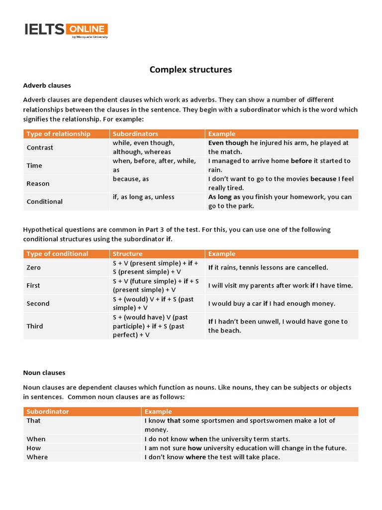 Complex Structures | PDF | Clause | Adverb