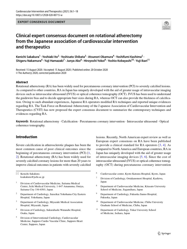 Clinical Expert Consensus Document On Rotational Atherectomy From The ...