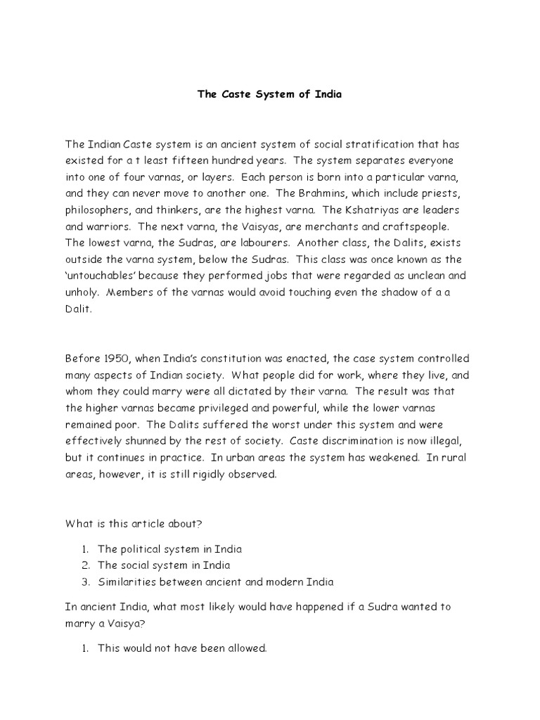 The Caste System of India | PDF