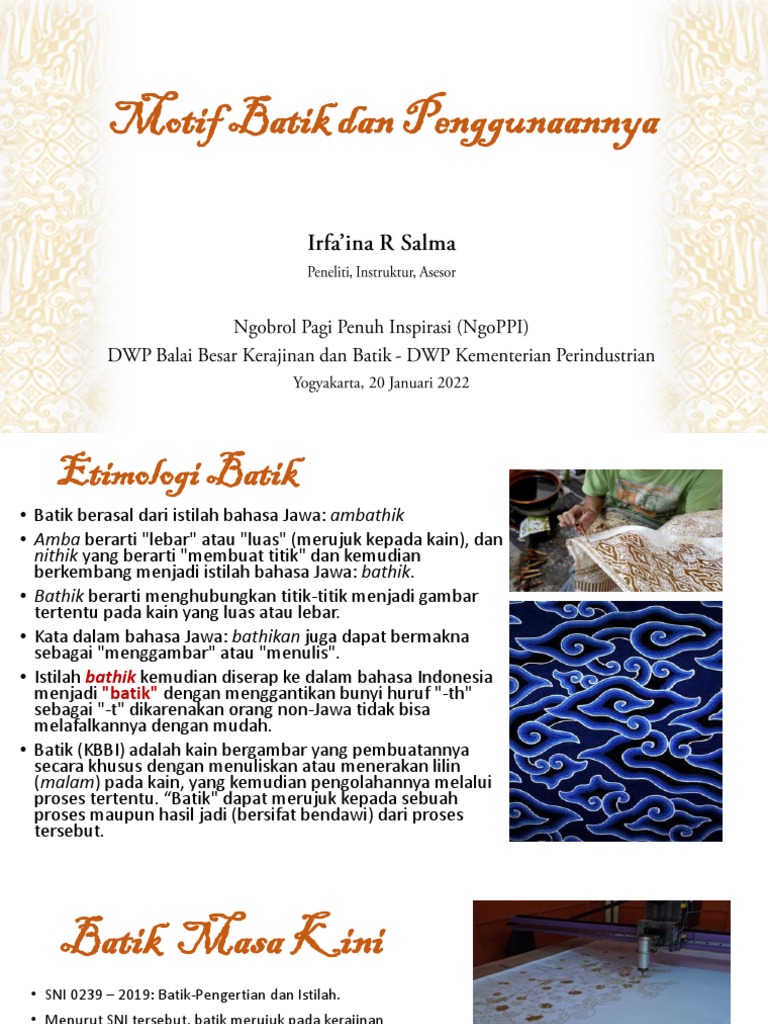 Motif Batik Dan Penggunaannya Ngoppi DWP BBKB 20 Jan 2021 | PDF