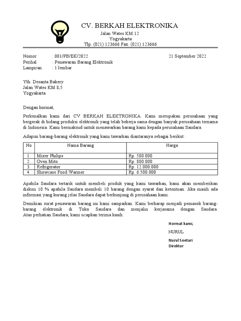 Surat Penawaran Peralatan Kantor Pdf