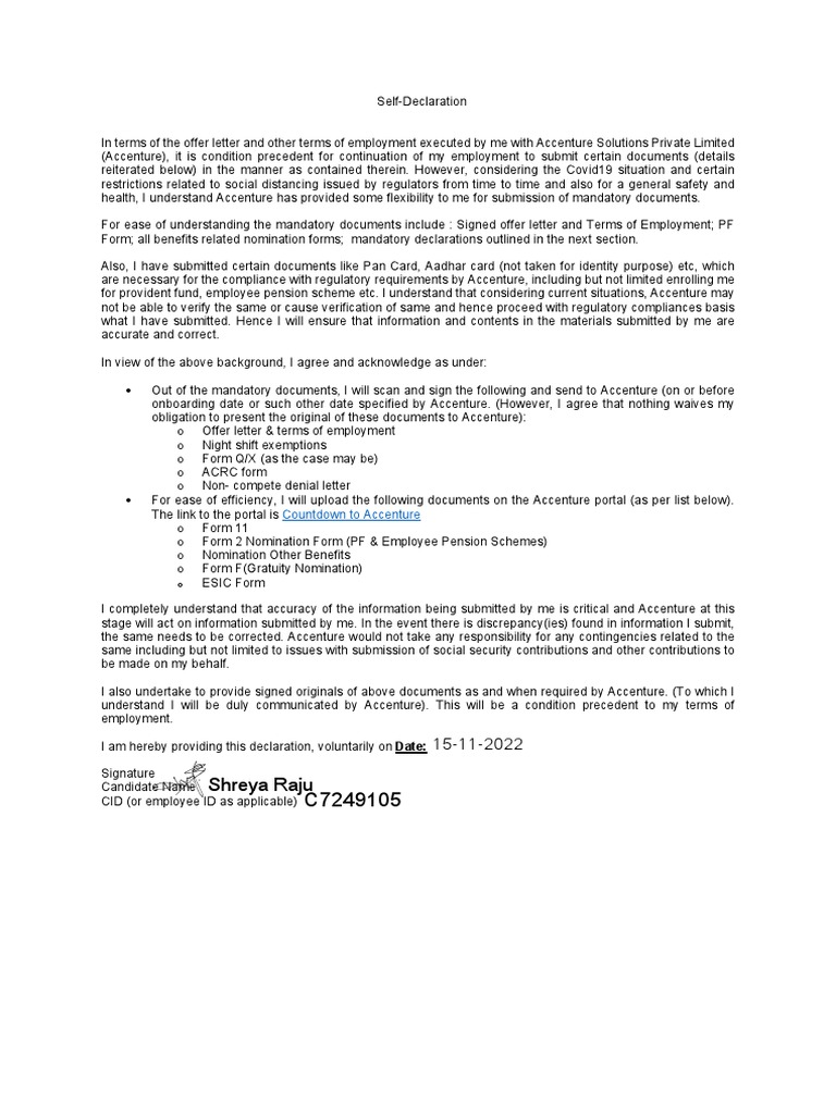 Declaration Letter (Signed) | PDF | Employment | Regulatory Compliance