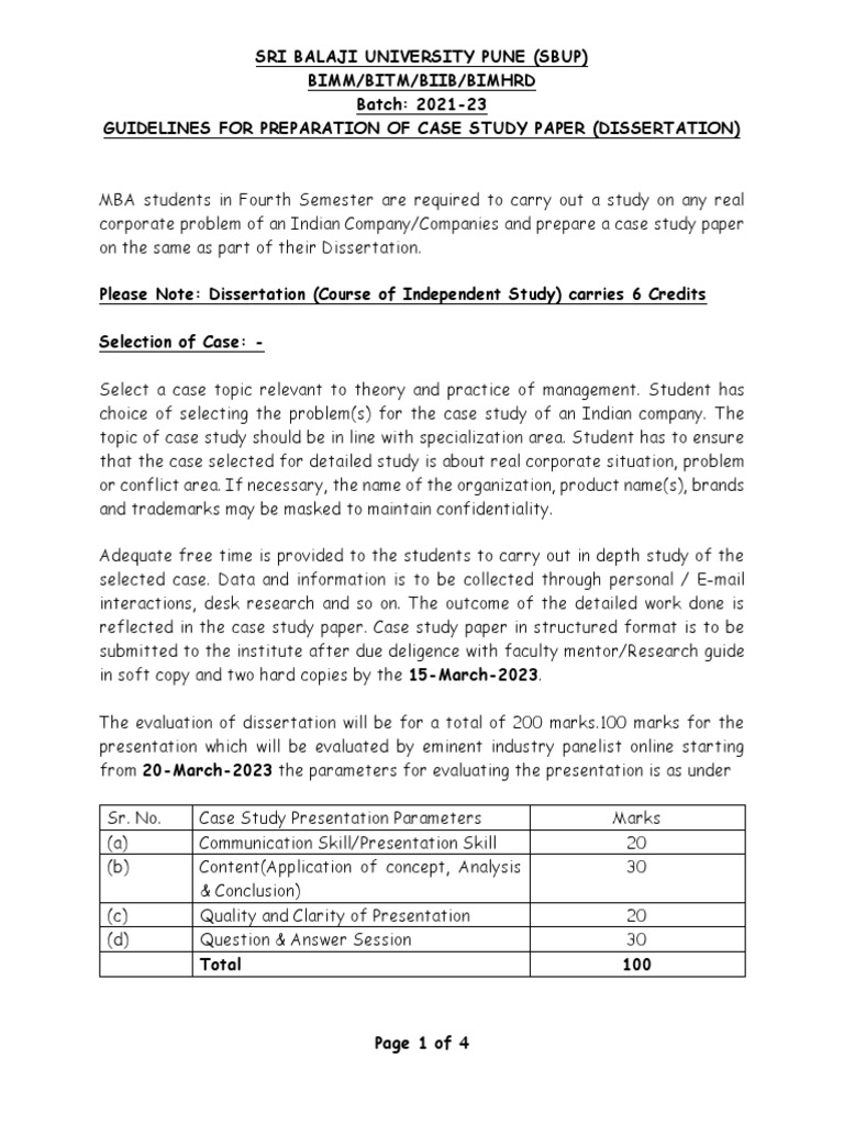 Guidelines For Preparation of Case Study (Dissertation) | PDF | Thesis ...