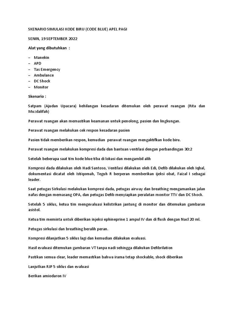 Skenario Simulasi Kode Biru | PDF