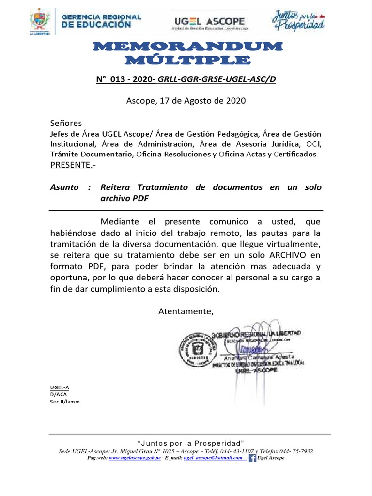 Memo Multiple 013-2020 Reitera Tratamiento de Documentos en PDF | PDF