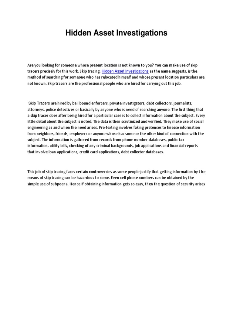 Hidden Asset Investigations | PDF | Social Science