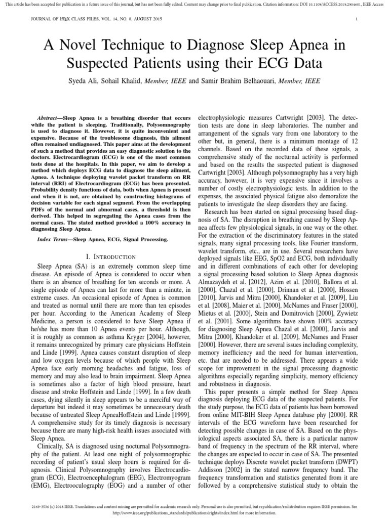 A Novel Technique To Diagnose Sleep Apnea in Suspected Patients Using ... A Novel Technique To Diagnose Sleep Apnea in Suspected Patients Using ...