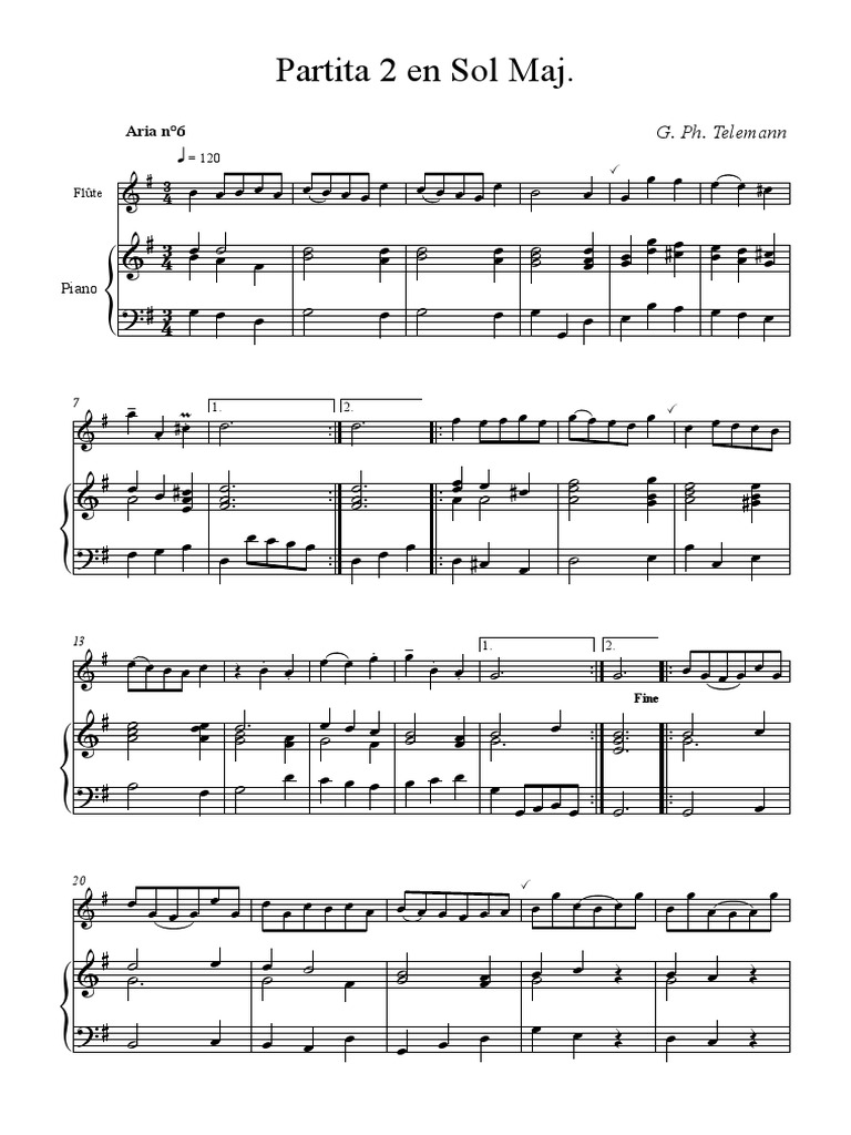 Telemann - Partita 2 en Sol Maj (Flûte Et Clavier) | PDF