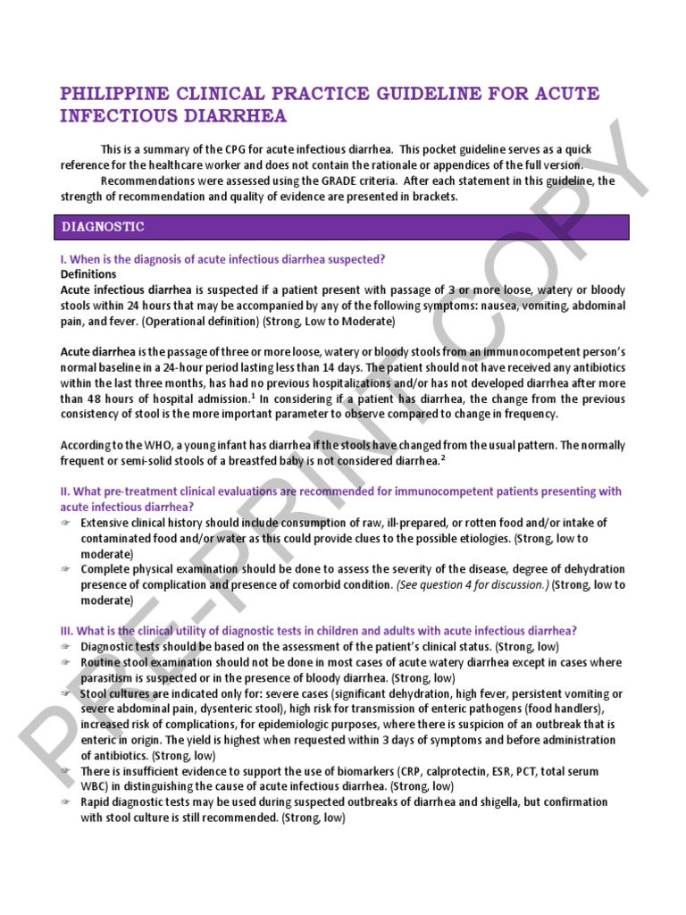 CPG Acute Infectious Diarrhea Pocket Guide v2 | PDF | Diarrhea ...