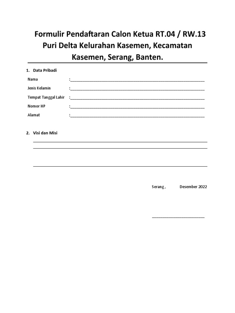 Formulir Pendaftaran Calon Ketua RT | PDF | Karier & Perkembangan | Hukum