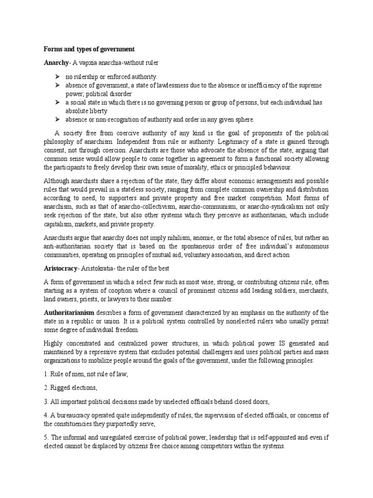 Types of Government Explained | PDF | Democracy | Political Ideologies
