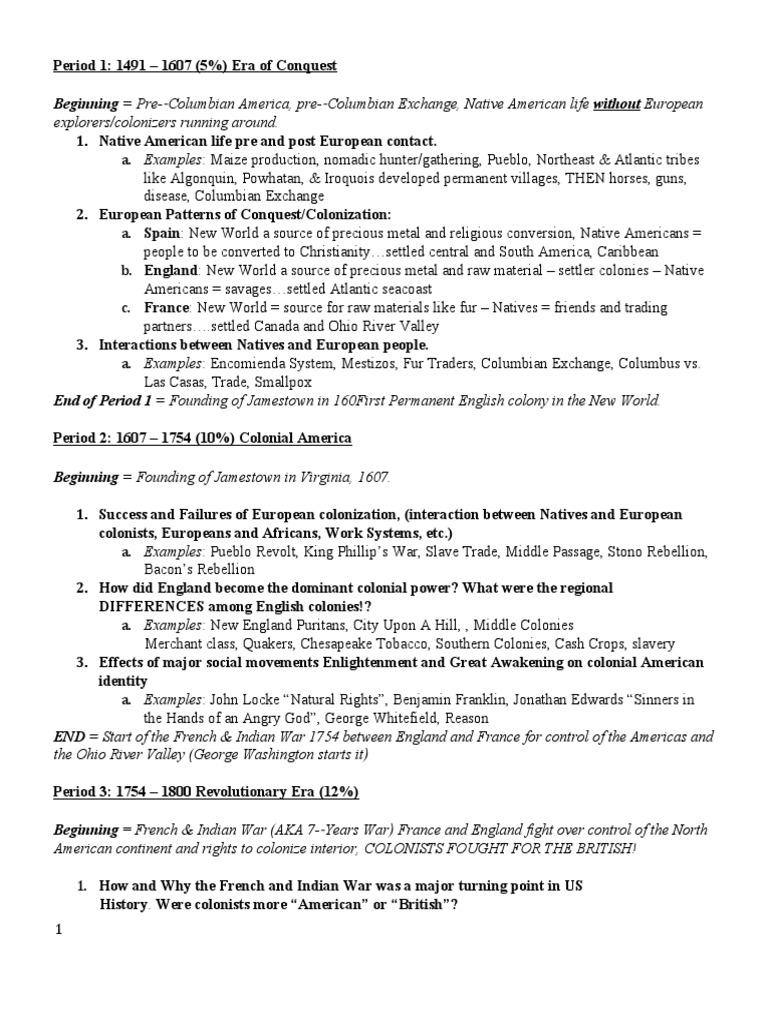 APUSH Short Study Guide | PDF | European Colonization Of The Americas ...