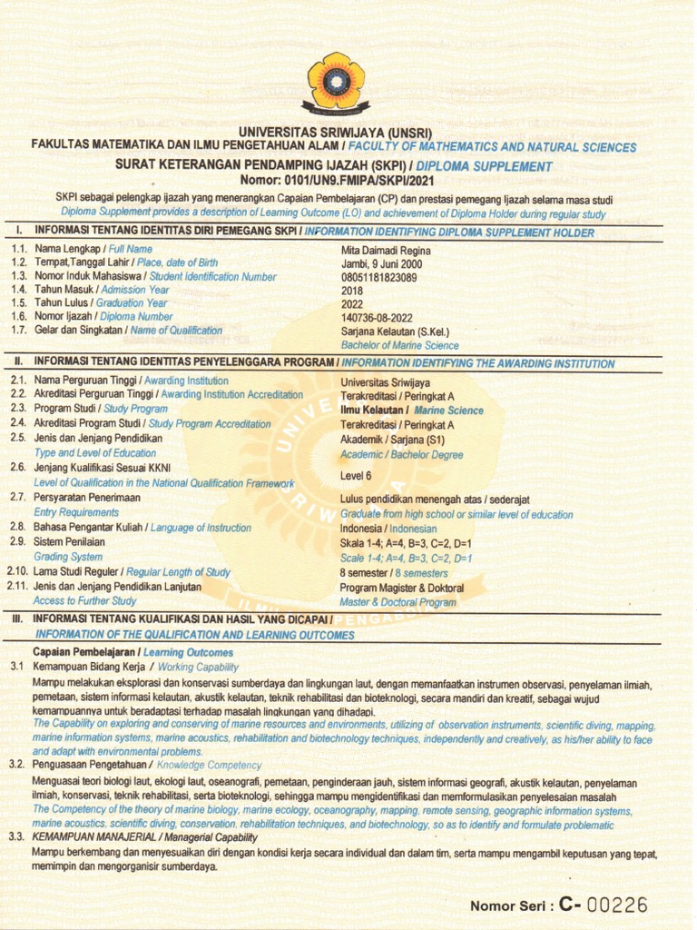 Sertifikat Pendamping Ijazah (SKPI) | PDF