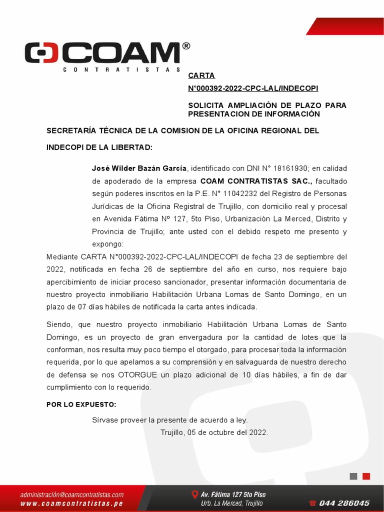 Solicita Ampliacion de Plazo - Lomas (Actas de Entrega) | PDF