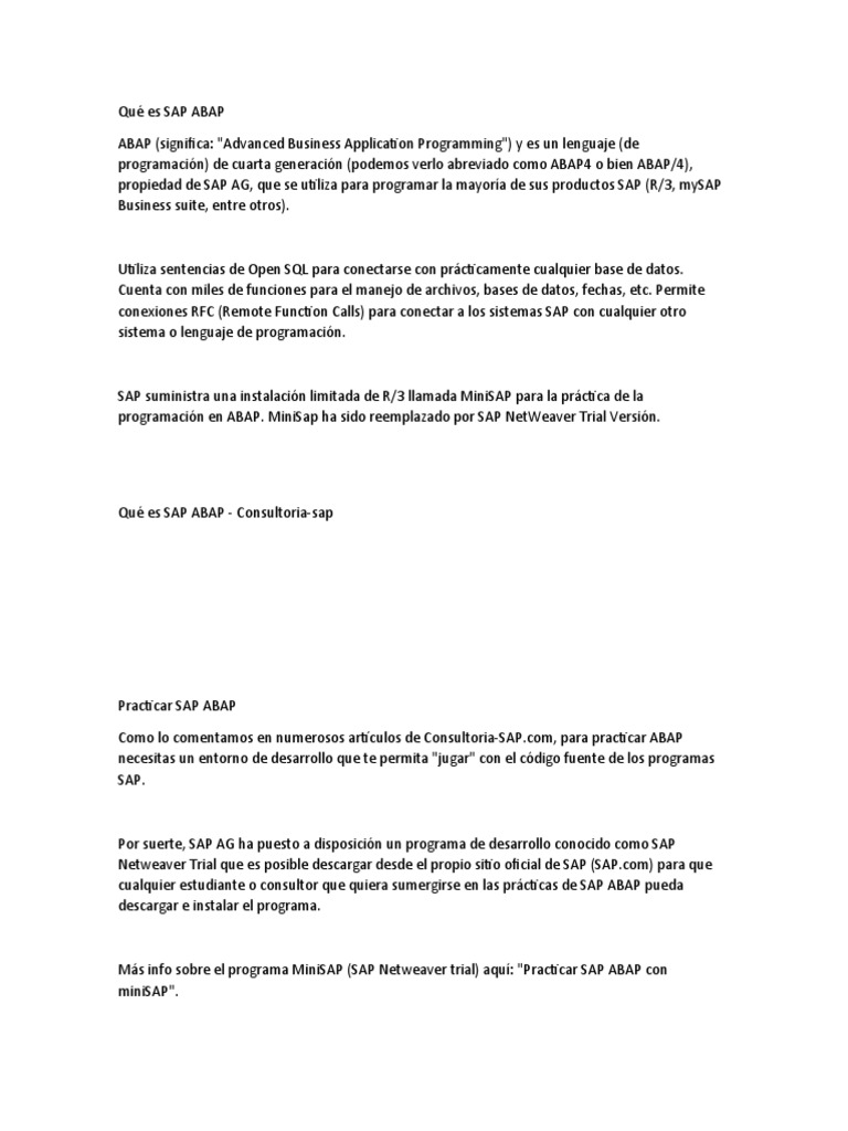 Qué Es SAP ABAP | PDF | Ingeniería Informática | Edad de información