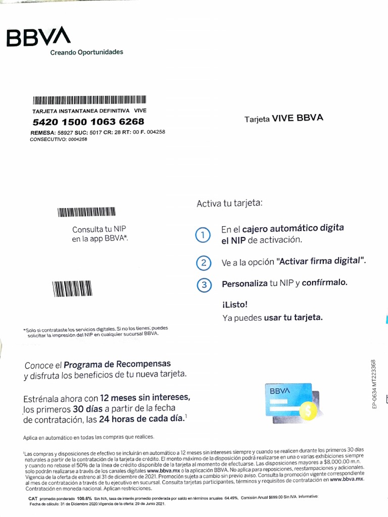 Tarjeta de Crédito Bbva | PDF