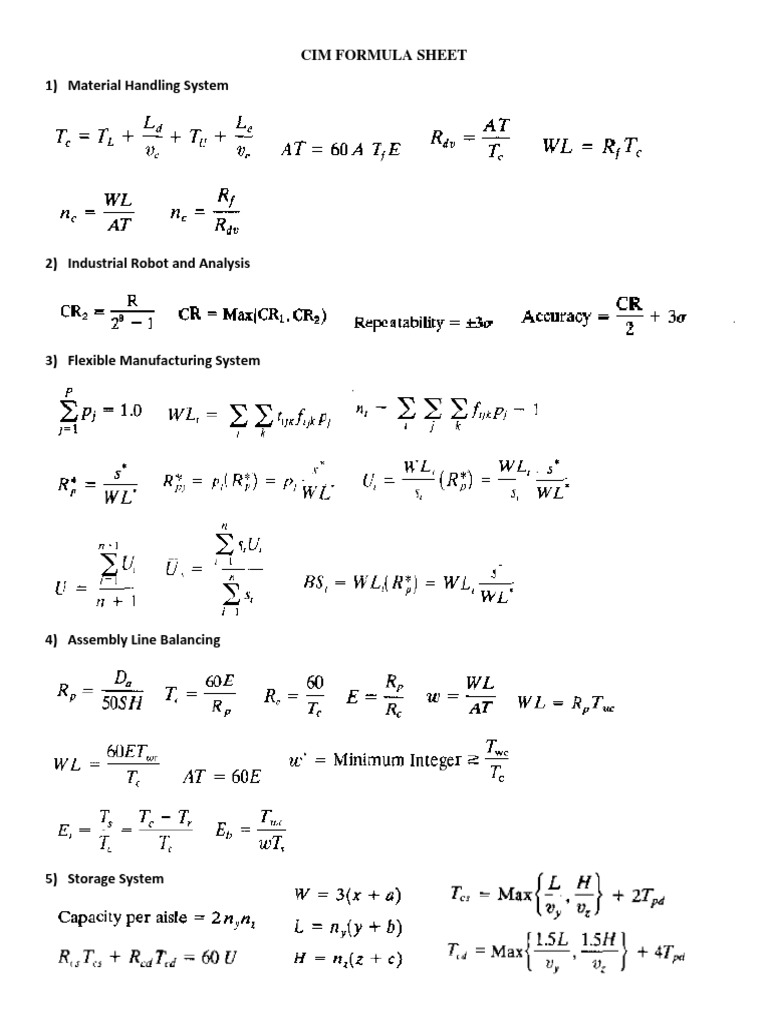 Formula Sheet | PDF | Computers | Technology & Engineering