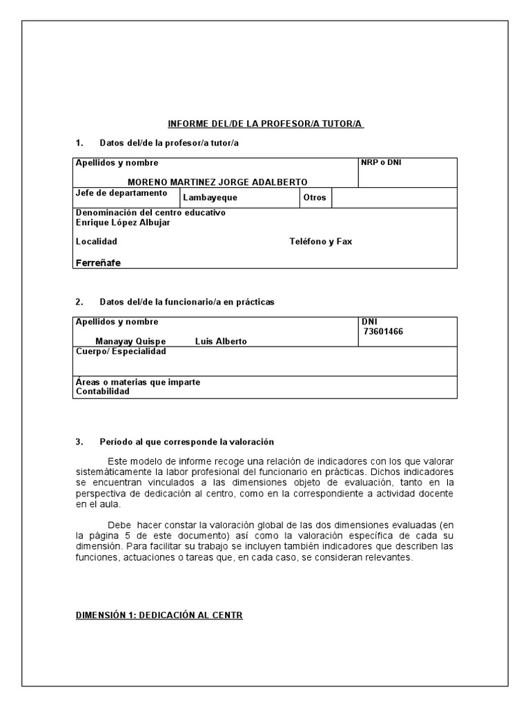 Informe Del Profesor Tutor-2022 | PDF | Evaluación | Aprendizaje