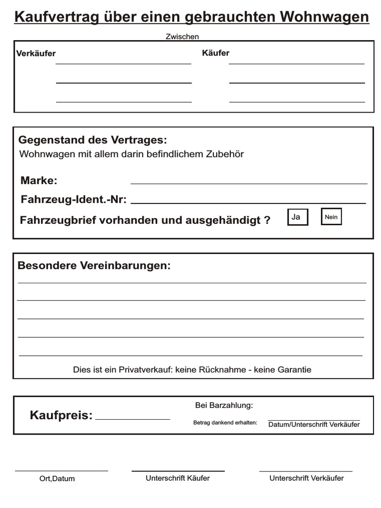 Kaufvertrag Wohnwagen Privat