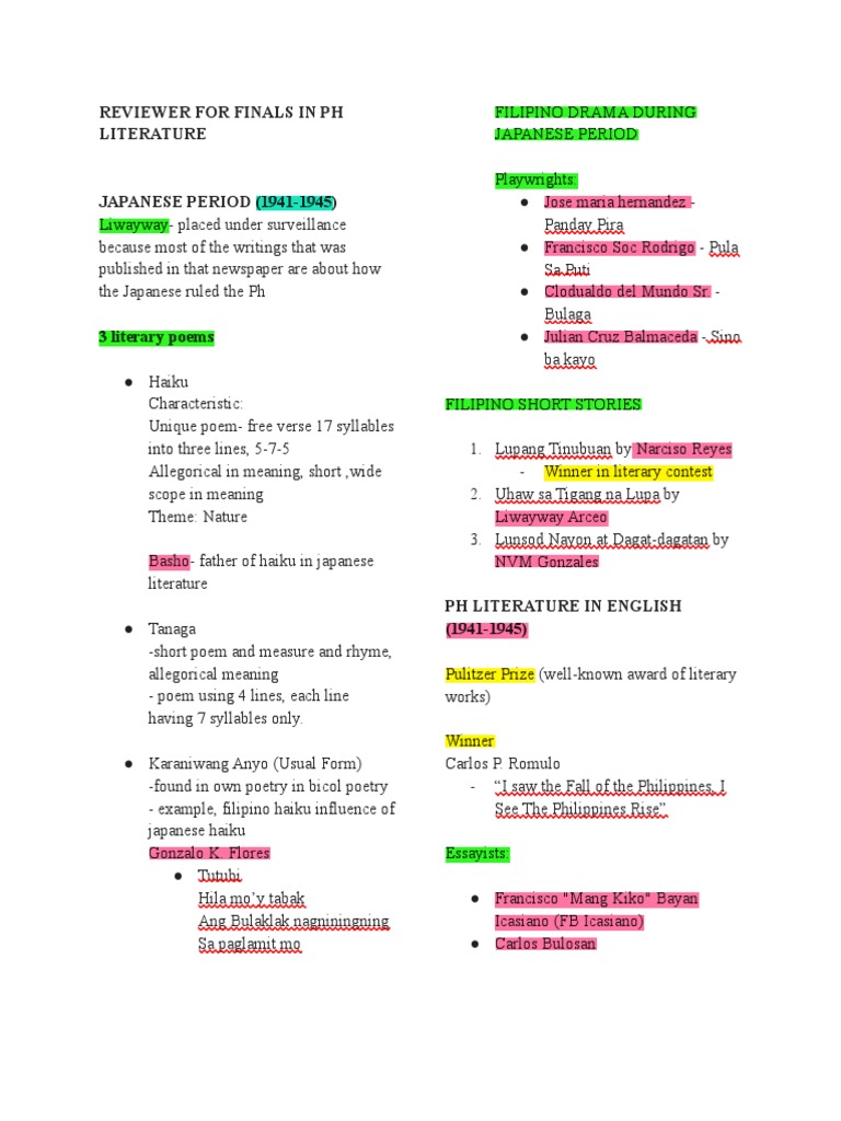 Final Reviewer in PH Lit | PDF | Metro Manila | Corazon Aquino
