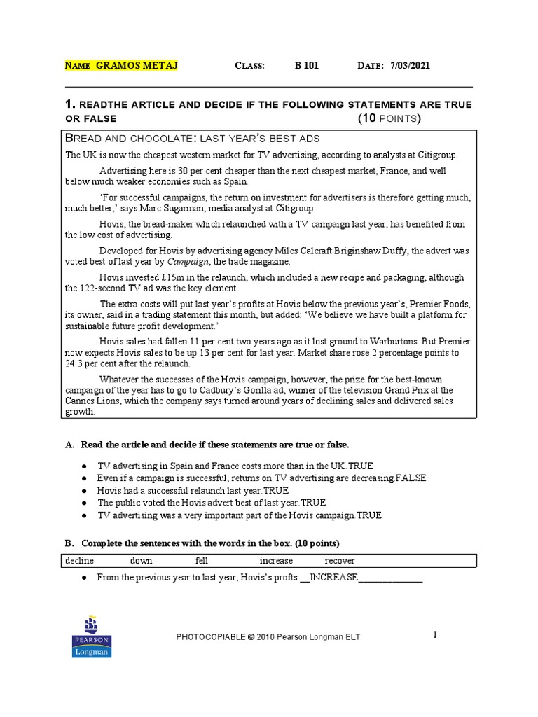 Test Name | PDF | Advertising | Economies