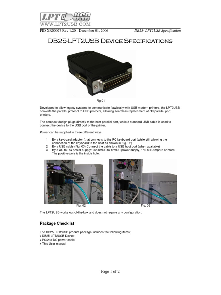 Lpt2usb Spec | PDF | Usb | Electrical Connector