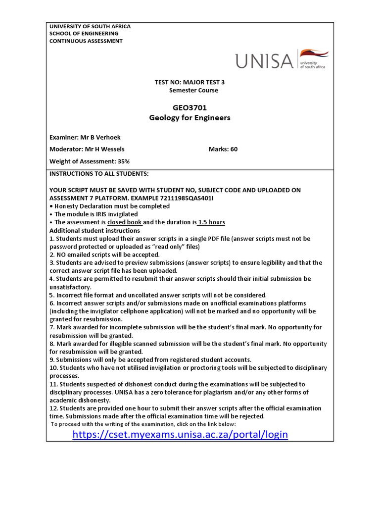 GEO3701 Assessment 7 2021 | PDF | Rock (Geology) | Minerals