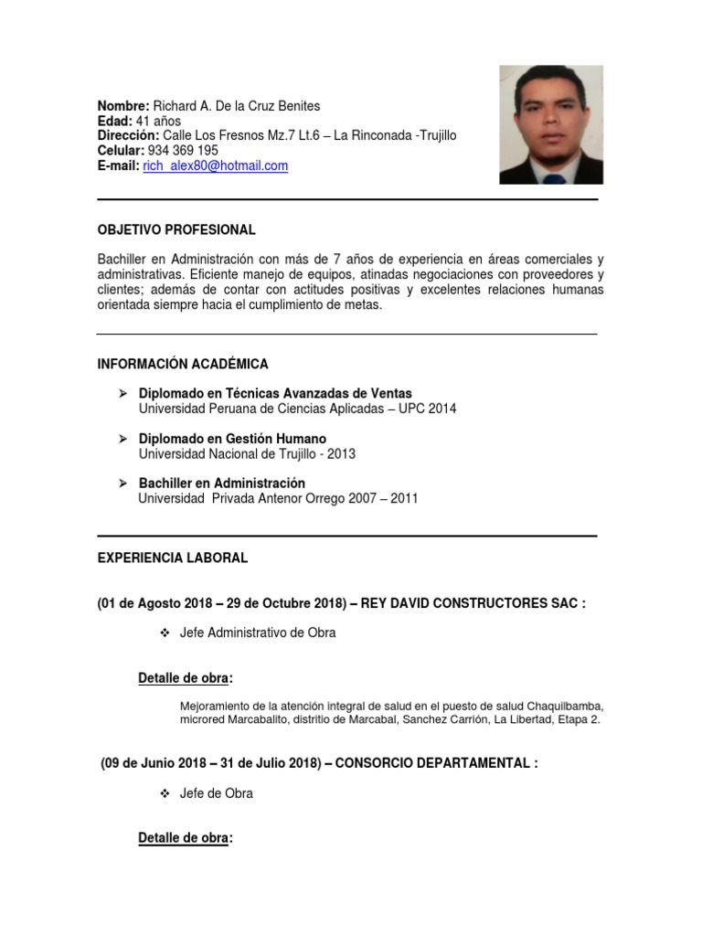 CV Richard de La Cruz | PDF | Planificación | Economias