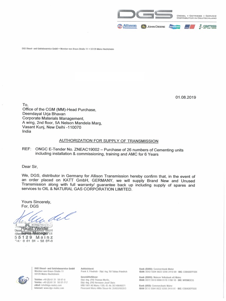 Authorization Allison Transmission | PDF